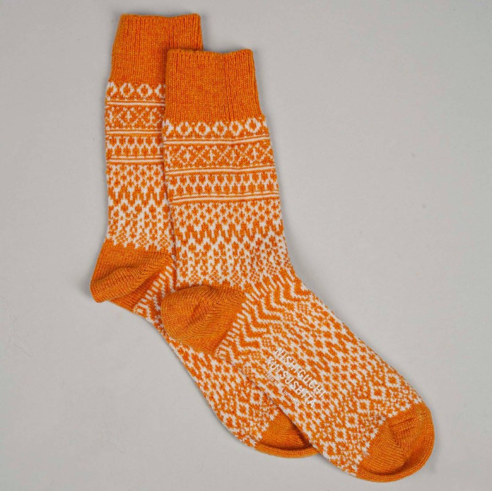 Japanese Wool Jacquard Socks In Lantern Orange