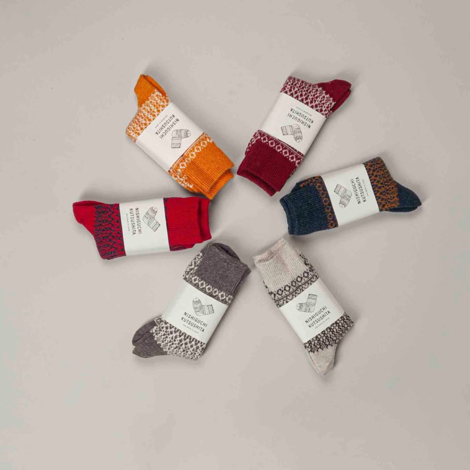 Japanese Wool Jacquard Socks In Oatmeal