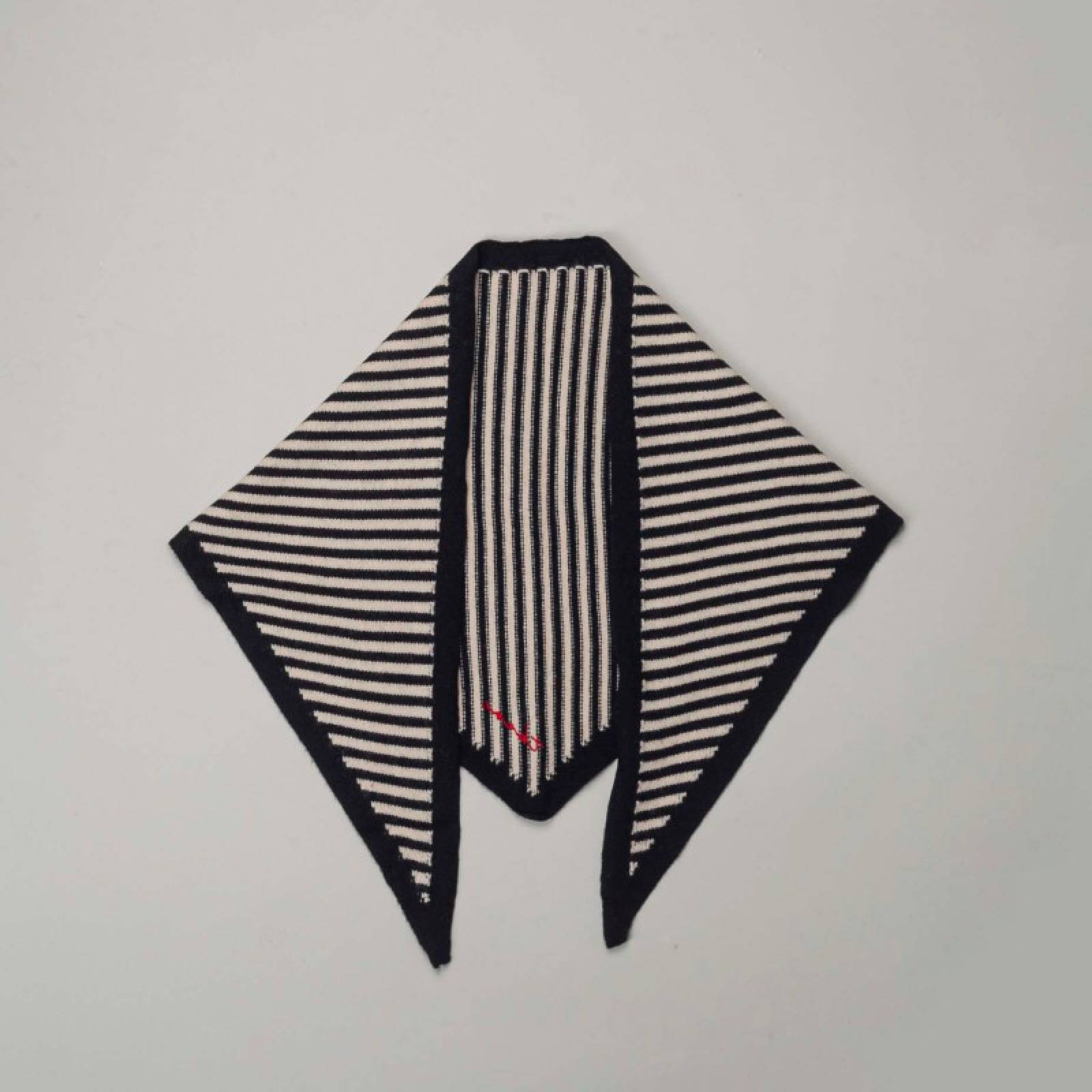 Merino Wool Triangle Scarf in Black Stripe