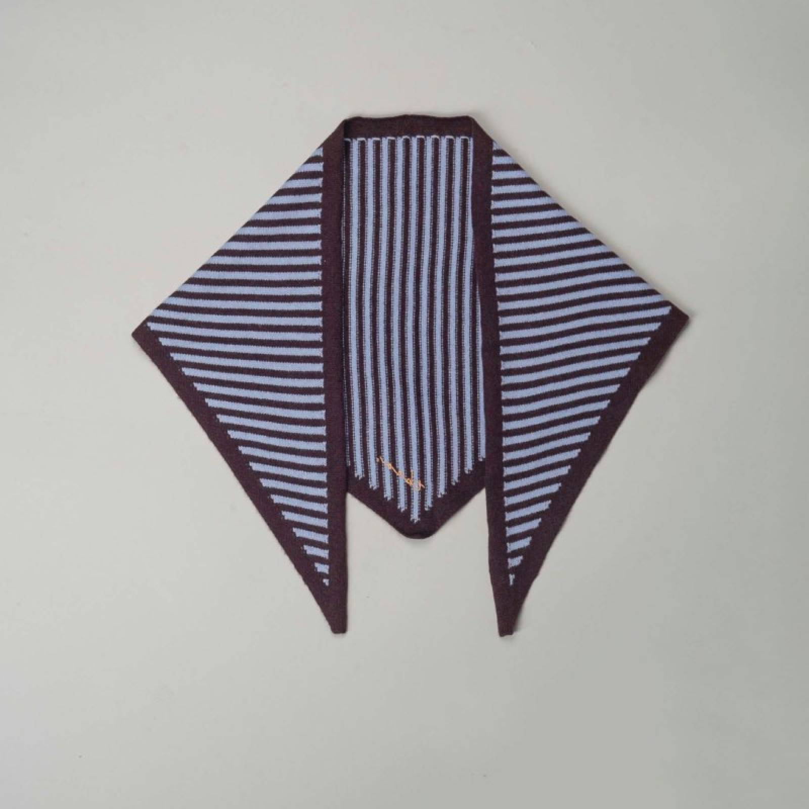 Merino Wool Triangle Scarf in Blue & Brown Stripe