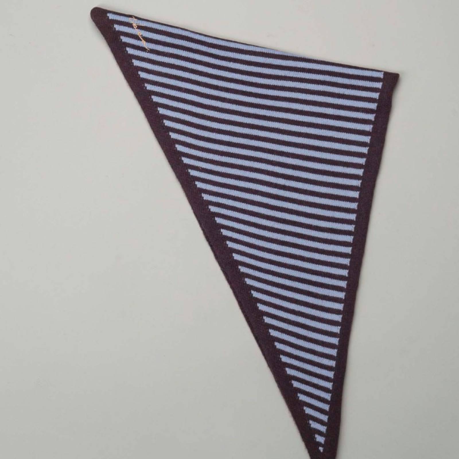 Merino Wool Triangle Scarf in Blue & Brown Stripe