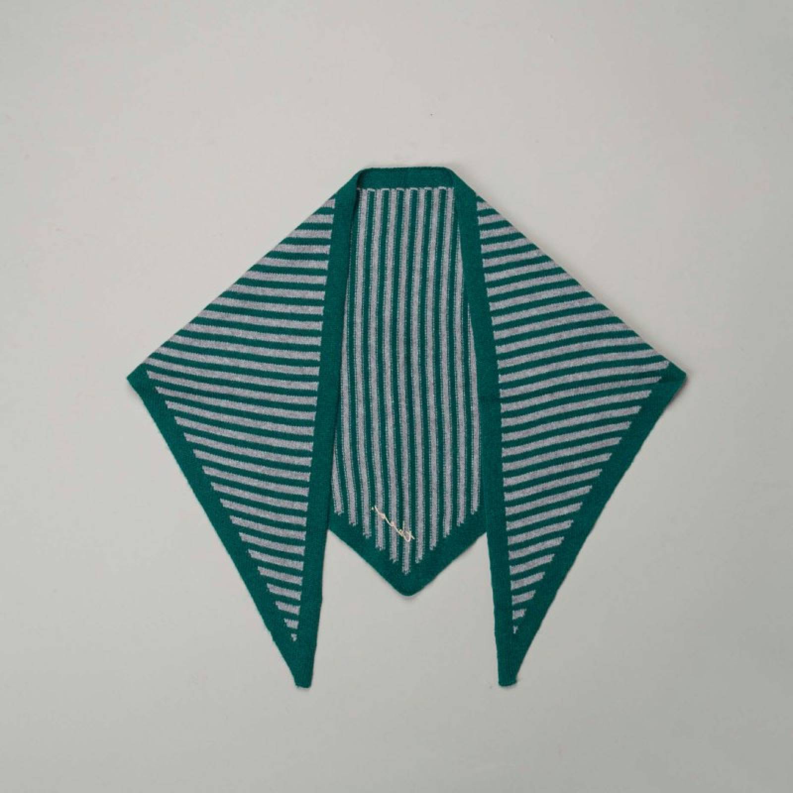 Merino Wool Triangle Scarf in Green & Charcoal Stripe